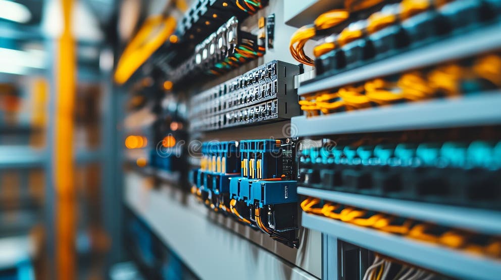 Close Up of a Modern Control Panel Cabinet in a Clean White Data Center ...