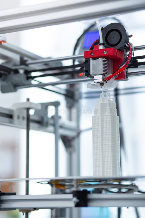 Close Up of Modern 3D Printer Creating Skyscraper Model Stock Image ...