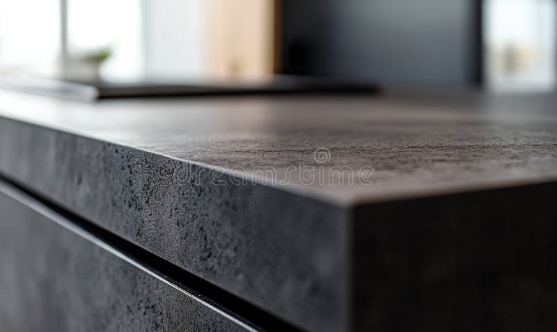 Close-up of Modern Dark Kitchen Counters, Featuring Sleek Surfaces and ...