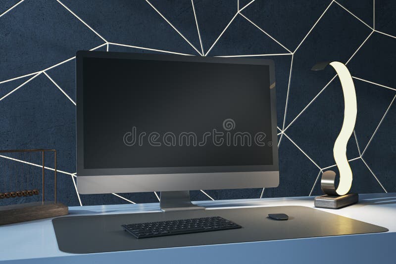 Close Up of Modern Designer Desktop with Empty Black Computer Monitor ...