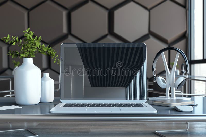 Close Up of Designer Home Office Workplace with Supplies, Various ...