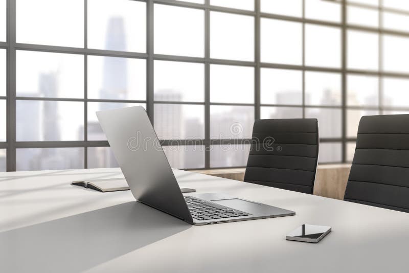 Close Up of Modern Designer Office Interior with Laptop, Smartphone ...