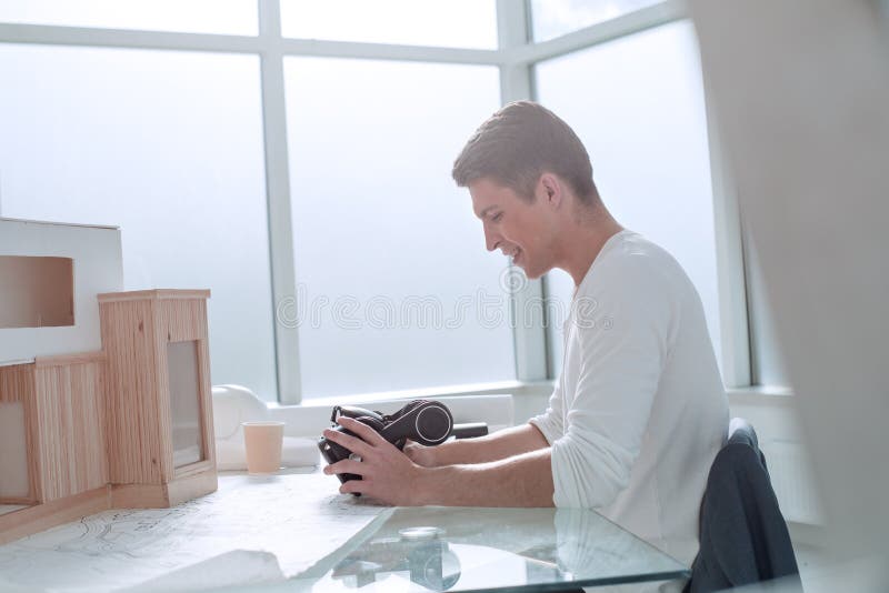 Close Up. Modern Designer Sitting in Creative Studio Stock Image ...