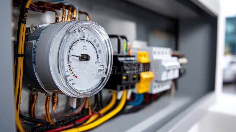 Close-up of Modern Electric Meter with Visible Wiring Stock Image ...