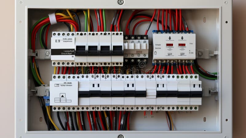 Close-up of a Modern Electrical Panel with Circuit Breakers and Wiring ...