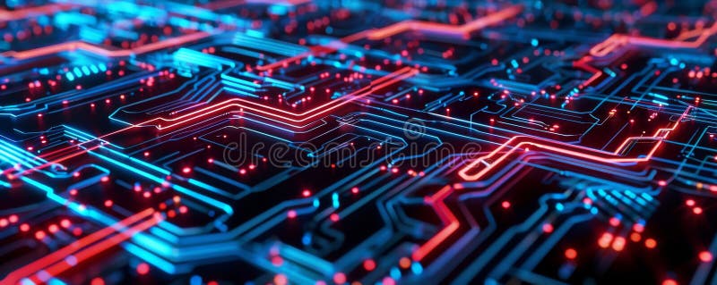 Close-up of a Modern Electronic Circuit Board with Neon Lights and ...