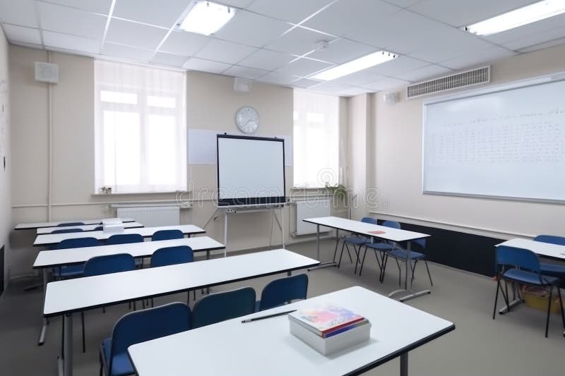 Close-up of Modern Empty Classroom with Interactive Whiteboard and ...
