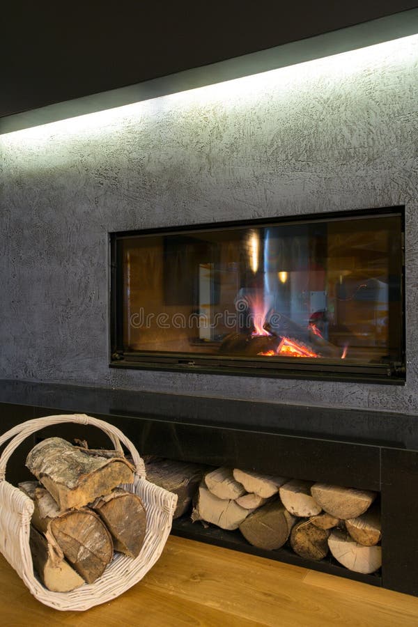 Close-up of Modern Fireplace Stock Image - Image of burning, flammable ...