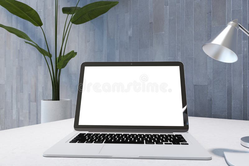 Close Up of Modern Grunge Style Workplace with Empty White Mock Up ...