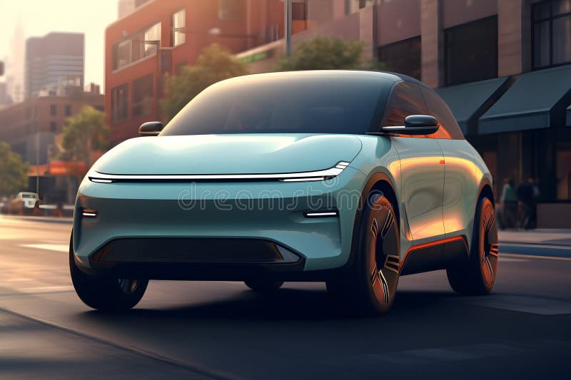 Close-up of a Modern Hatchback Electric Vehicle. Hybrid EV Vehicle ...