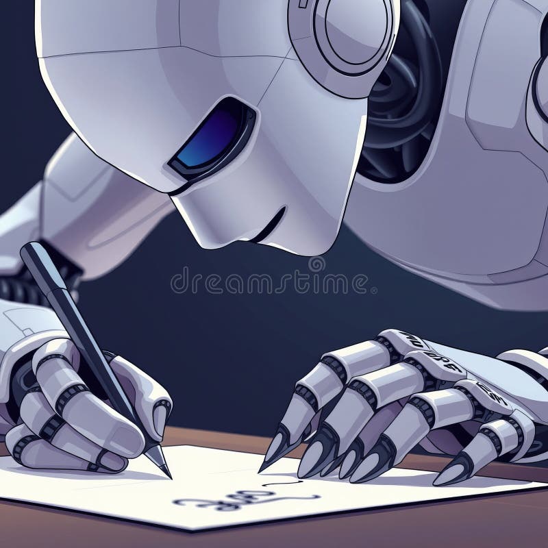 Close-up of a Modern Humanoid Robot Writing on Paper Using a Pen ...