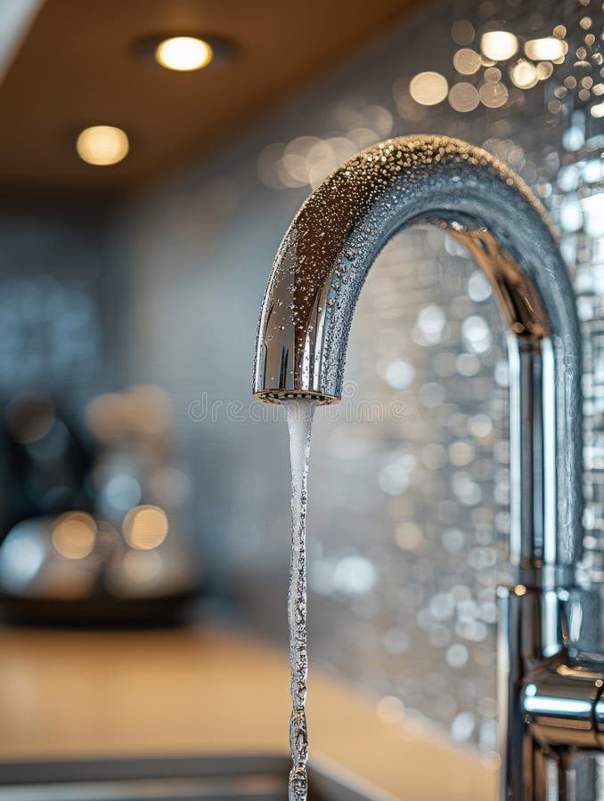 Close-up of a Modern Kitchen Faucet with Running Water. Stock Photo ...