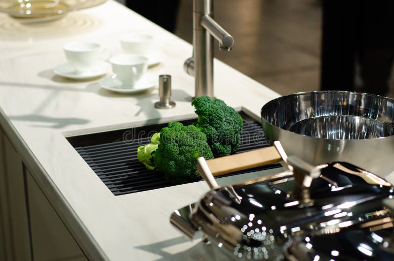 Close-up of Modern Kitchen Interior Design Stock Photo - Image of ...