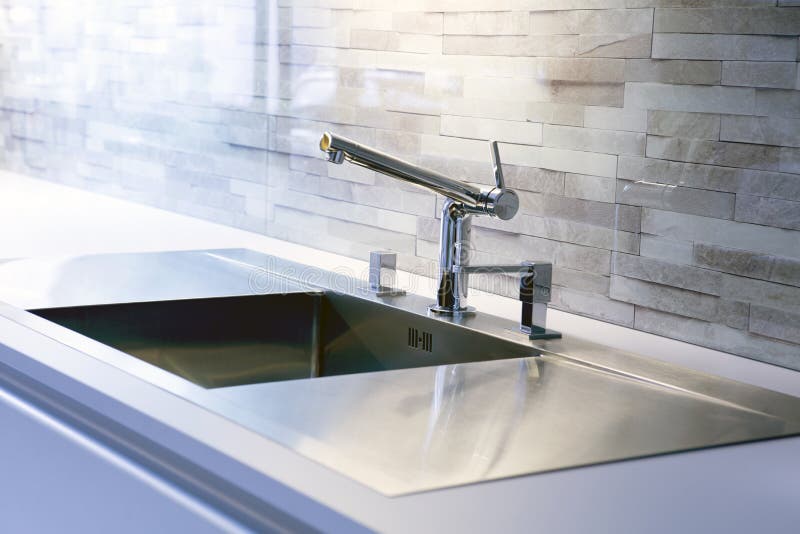 Close-up of Modern Kitchen Sink Stock Image - Image of counter, closeup ...