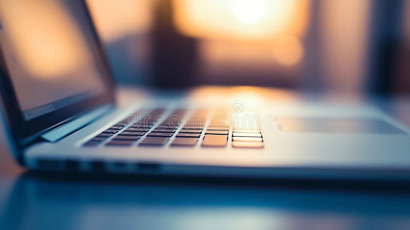 Close Up Modern Laptop Keyboard Soft Warm Light Screen Stock Photos ...