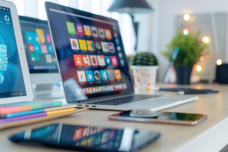 A Close-up of Modern Laptops and Tablets on a Sleek Desk, Showcasing ...