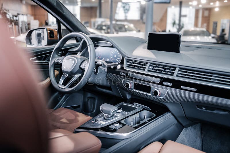 Close Up of Modern Leather Interior in New Hatchback Car Stock Image ...