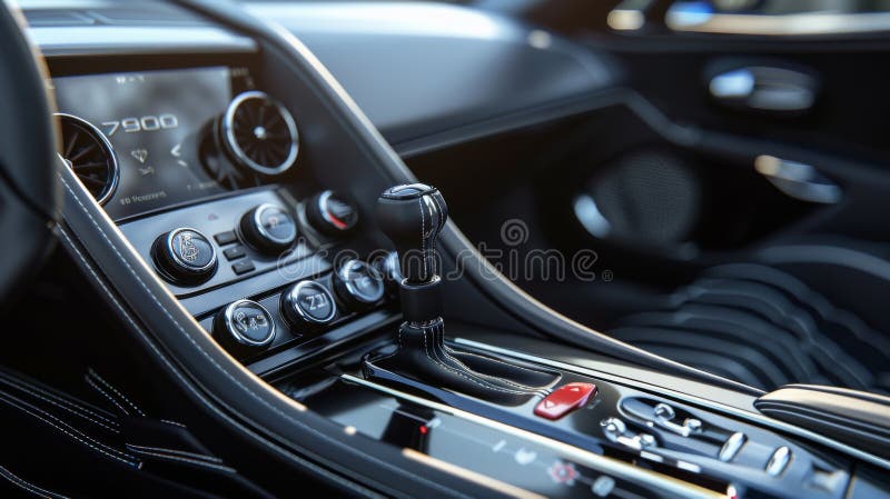 Close-up of Modern Luxury Car Interior with Automatic Gear Shift Stick ...