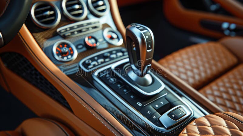 Close-up of Modern Luxury Car Interior with Automatic Gear Shift Stick ...