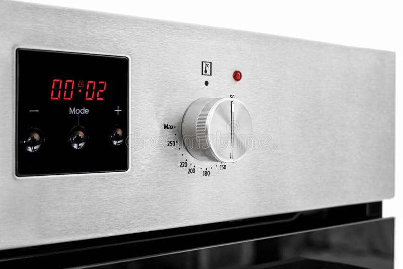 Metal Control Panel of Electric Oven with Display and Knob Stock Image ...