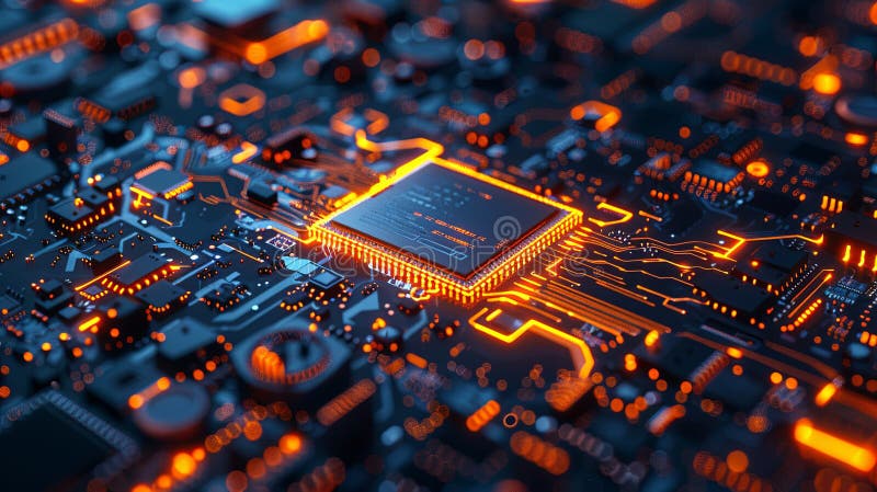 Close-up of a Modern Microchip on a Motherboard, Surrounded by Data ...