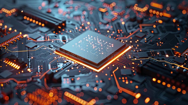 Close-up of a Modern Microchip on a Motherboard Surrounded by Intricate ...