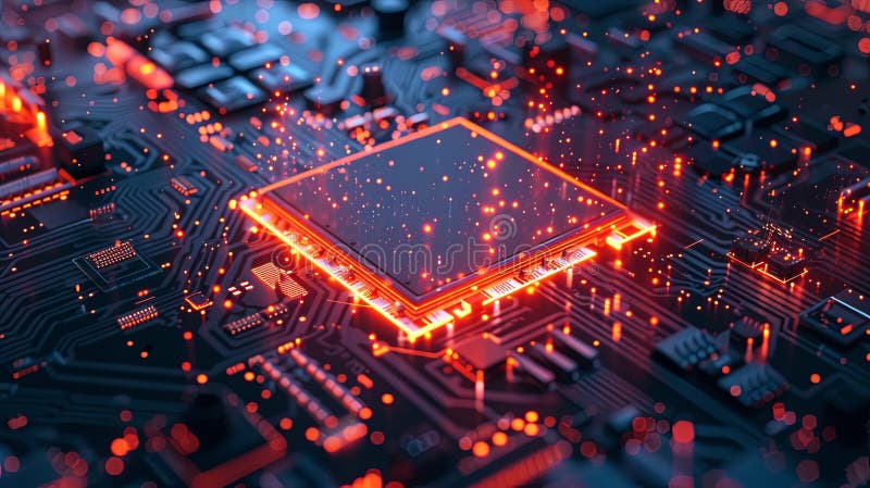 A Close-up of a Modern Microprocessor or Chip on a Motherboard ...
