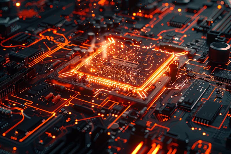 Close-up of a Modern Microprocessor or Chip on a Motherboard, with ...