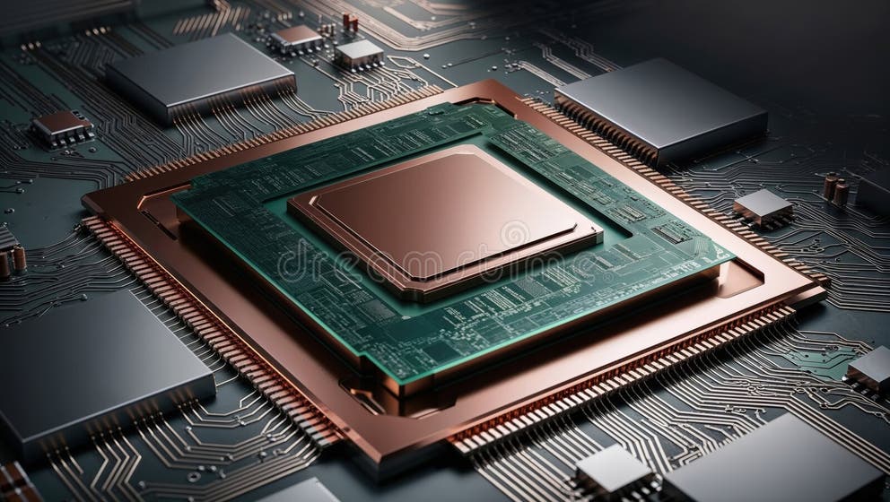 Close-up of a Modern Microprocessor on a Circuit Board, Showcasing ...