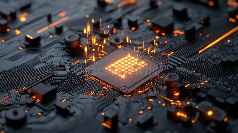 Closeup of a Modern Microprocessor Illuminated with Vibrant Orange ...