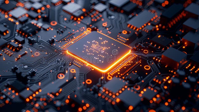 Close-up of a Modern Microprocessor on a Motherboard, Surrounded by ...