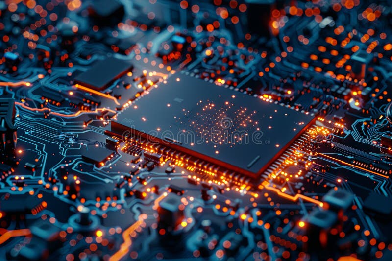 A Close-up of a Modern Microprocessor on a Motherboard, Surrounded by ...