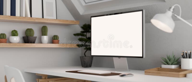 Close-up, Modern Minimal Office Desk or Workstation with Desktop ...