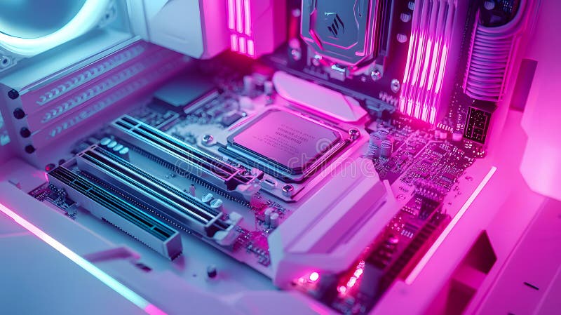 Close-up of a Modern Motherboard with a Central Processor Unit and ...