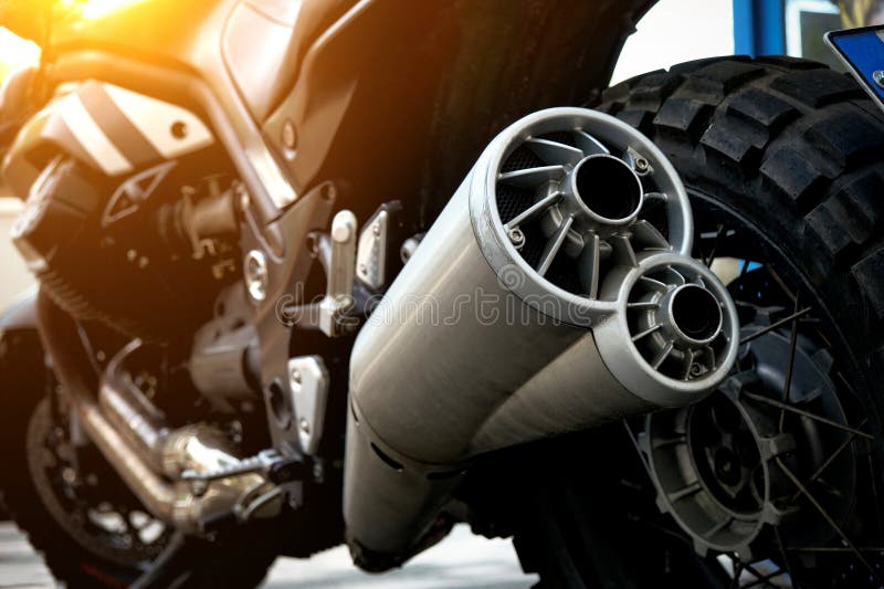 Close-up of a Modern Motorcycle Engine and Exhaust System Tuning on a ...