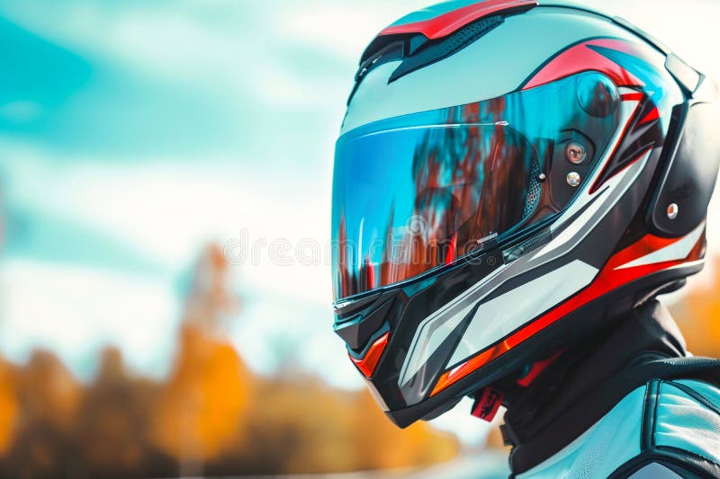Close-up of a Modern Motorcycle Helmet with Reflective Visor on a ...