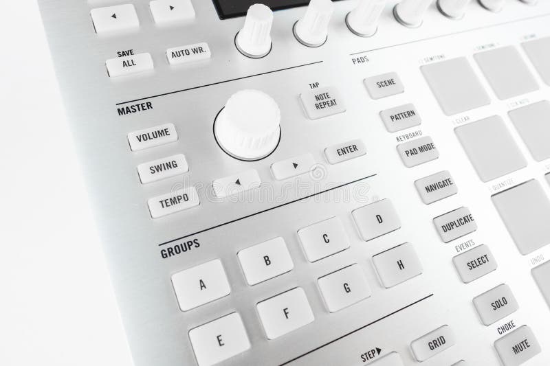 Close-Up of a Modern Music Production Controller with Knobs and Buttons ...