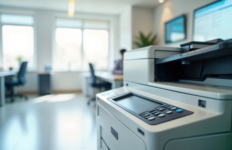 Close-up Modern Office Tech Device. Multifunction Printer in Modern ...