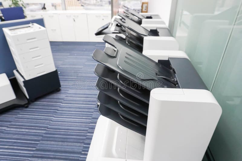 Close Up Modern Printer Machine with Many Output Feeder Stock Photo ...