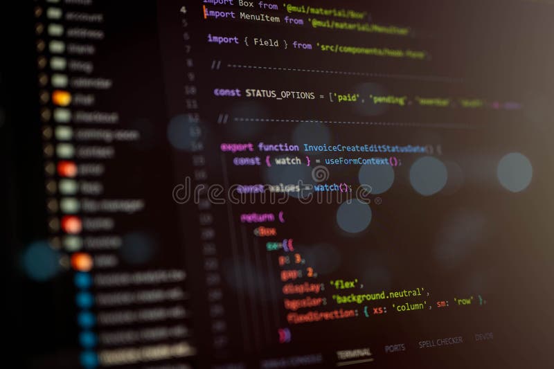 Close-up of Modern React JavaScript Code with Function and UI Components on a Dark-themed Editor ...