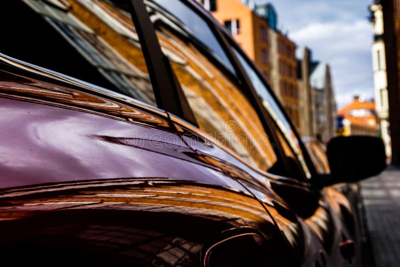 Close-up of Modern Red Car during Day Stock Image - Image of broken ...