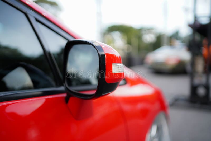Close Up of Modern Red Car Mirror Stock Photo - Image of lane, clear ...