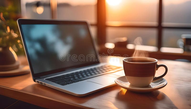 Close-Up of Modern Remote Work Setup at Home Stock Illustration ...