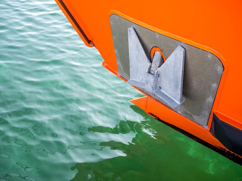 Close Up with a Modern Sail Boat Anchor of a Yacht Stock Photo - Image ...