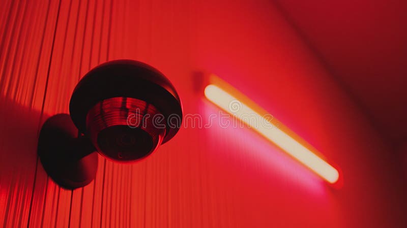 A Close-up of a Modern Security Camera with a Blinking Red Light ...
