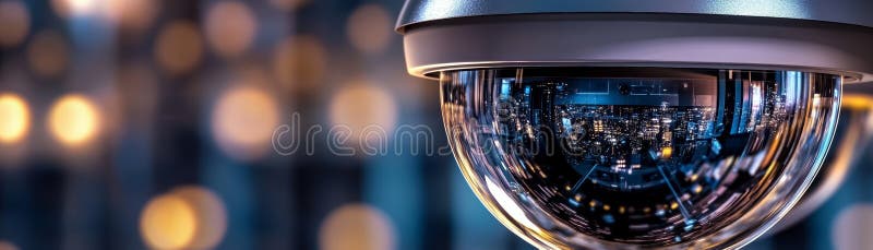 A Close-up of a Modern Security Camera Capturing Vibrant Reflections ...