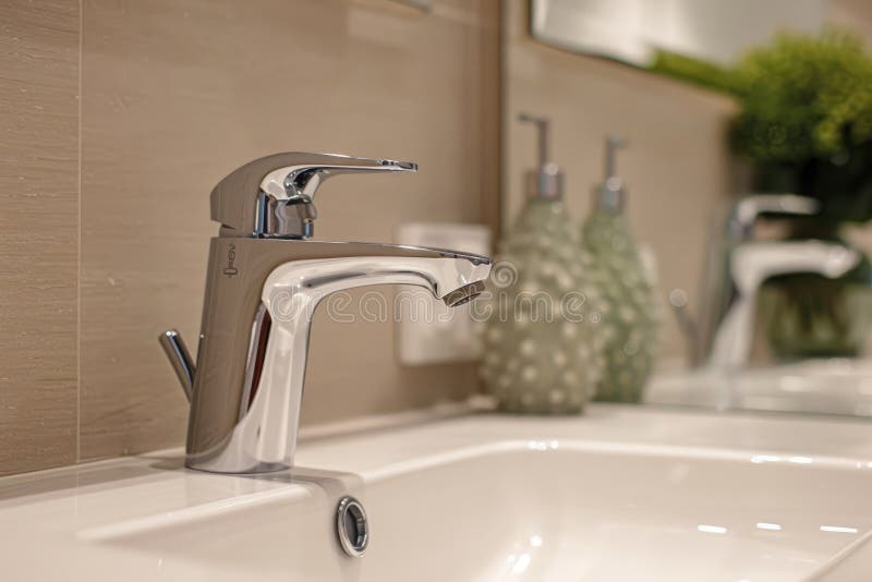 A Close-up of a Modern Sensor Tap in a High-quality Bathroom Setting ...