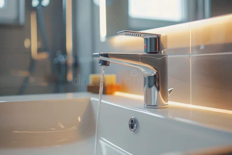 A Close-up of a Modern Sensor Tap in a High-quality Bathroom Setting ...