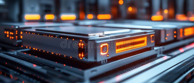 Close-Up of Modern Server Hardware with Illuminated Panels Stock ...