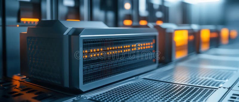 Close-Up of Modern Server Hardware with Illuminated Panels Stock ...